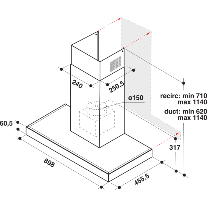 Hotte cheminée Whirlpool 90 cm WHBS 92F LT K